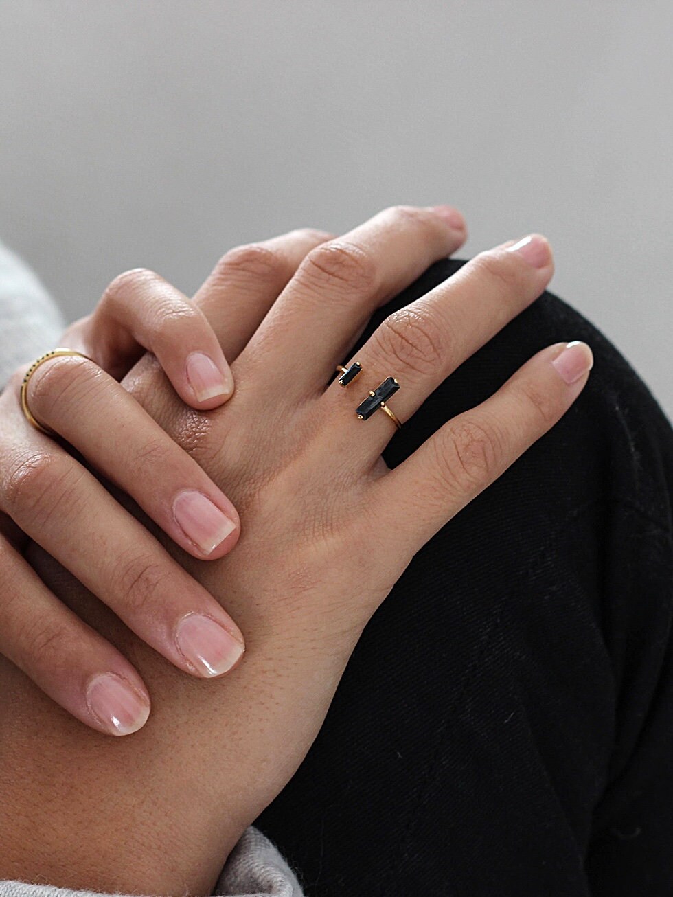 Exclusive Double Bar Open Ring With Two Black Stone Open Bar | Etsy