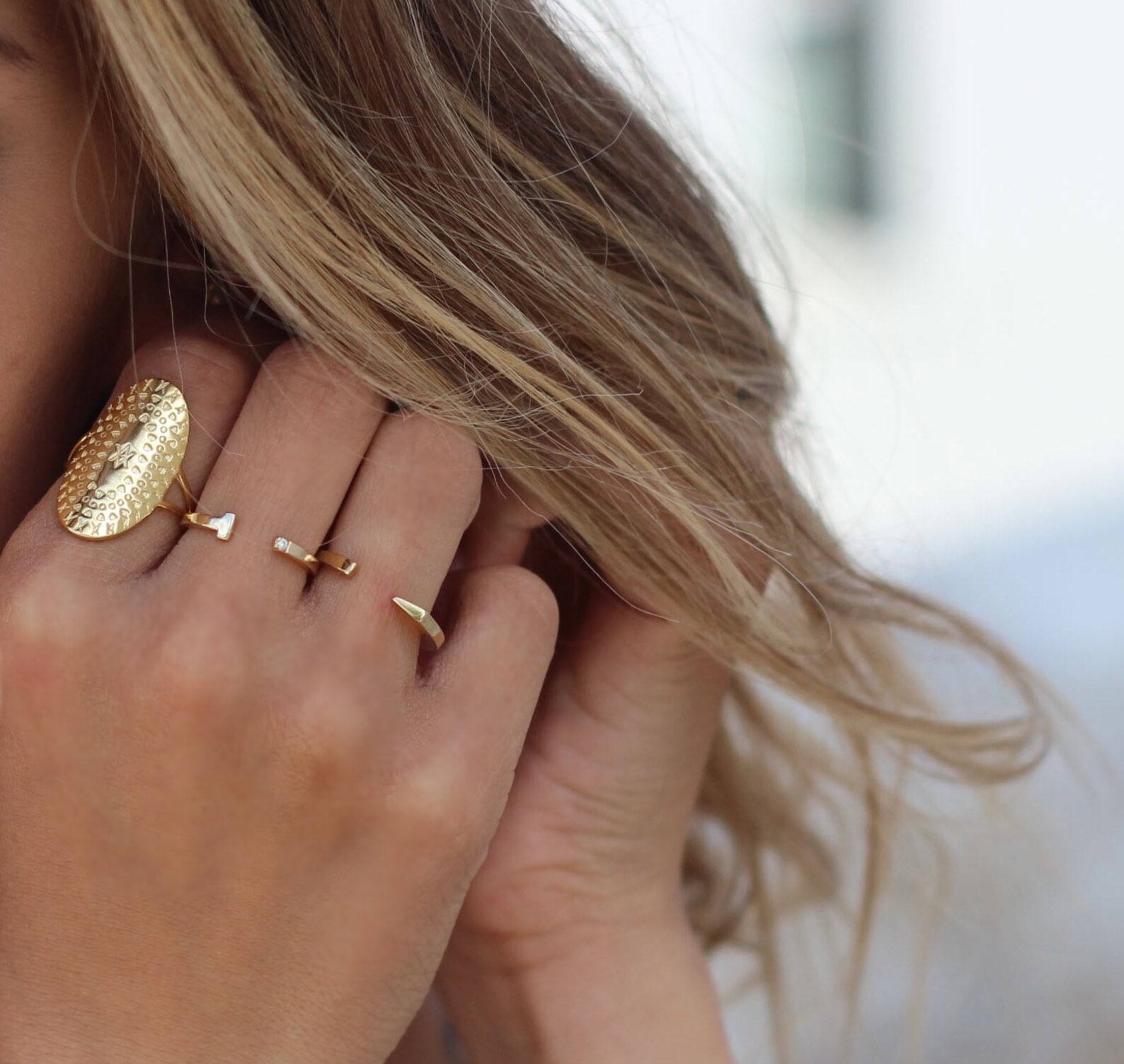 Boho Chic Large Oval Textured Tube Ring for Women in Sterling Silver ...