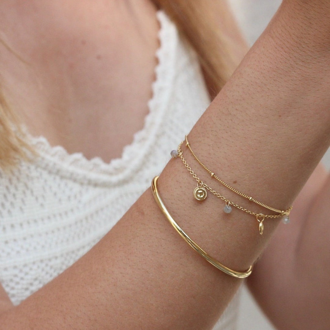 Double Bracelet With Sterling Silver Labradorite Natural Stone Medals ...