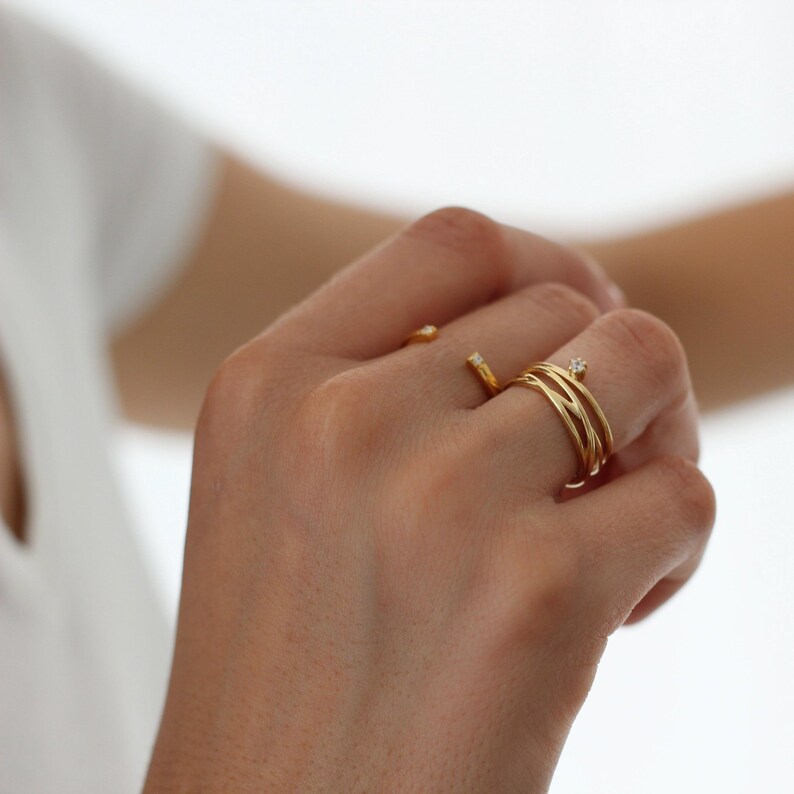 925 Sterling Silver Multi Strand Ring Ring White Cz Stacking - Etsy