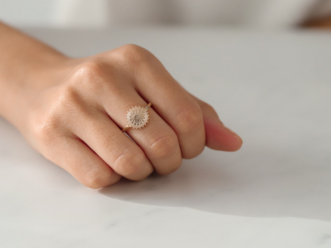 Gold Sun Shape Ring, Beautiful Sun Rays Polished Silver Ring, Cute ...
