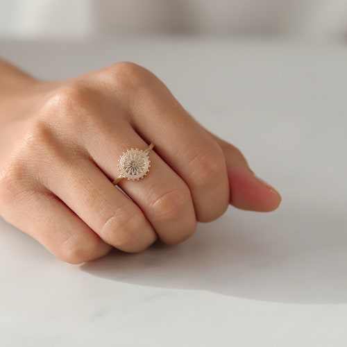 Gold Sun Shape Ring Beautiful Sun Rays Polished Silver Ring - Etsy