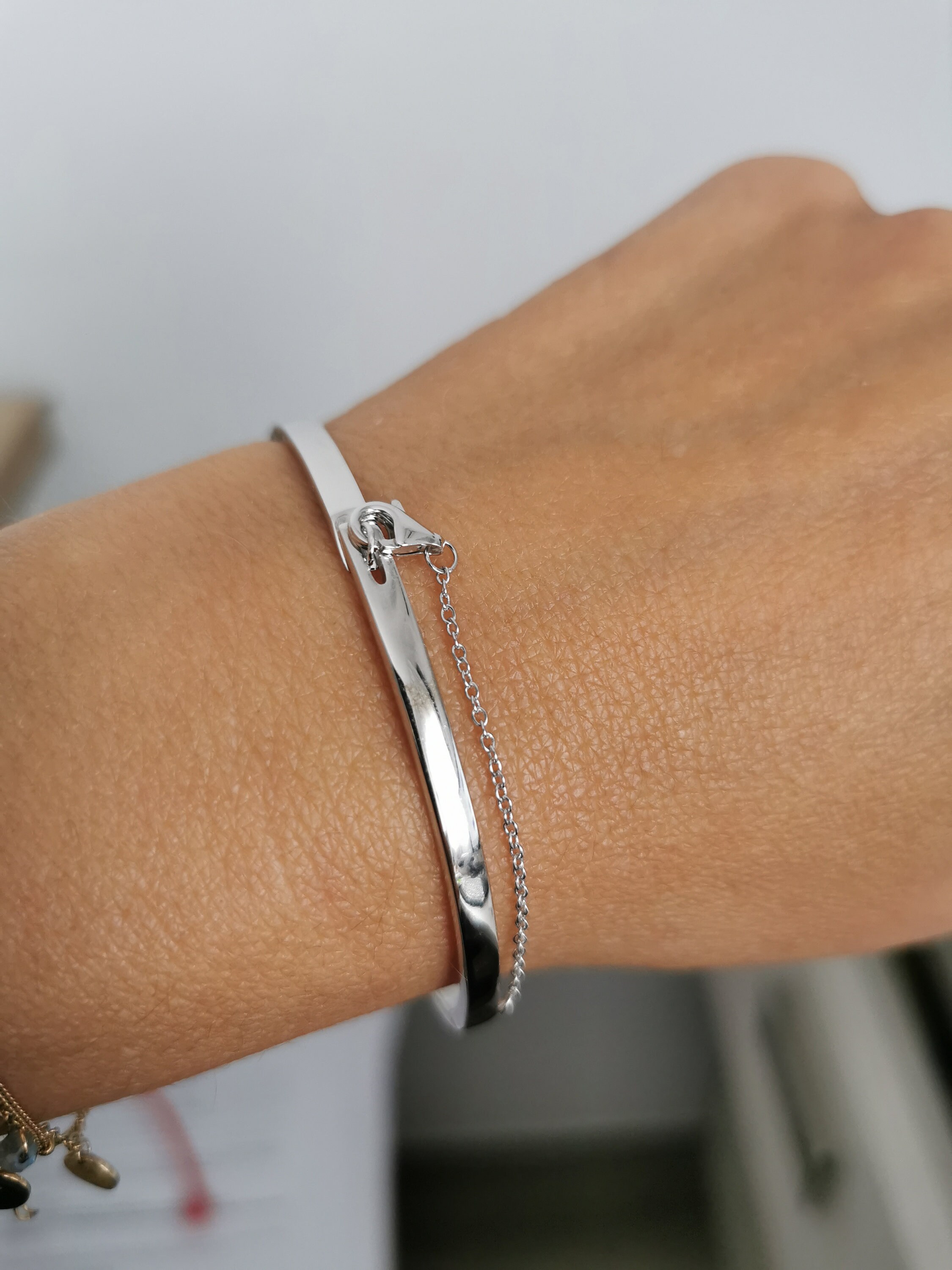 Chain Lock Sterling Silver Bangle Solid BANGLE With Chain - Etsy UK