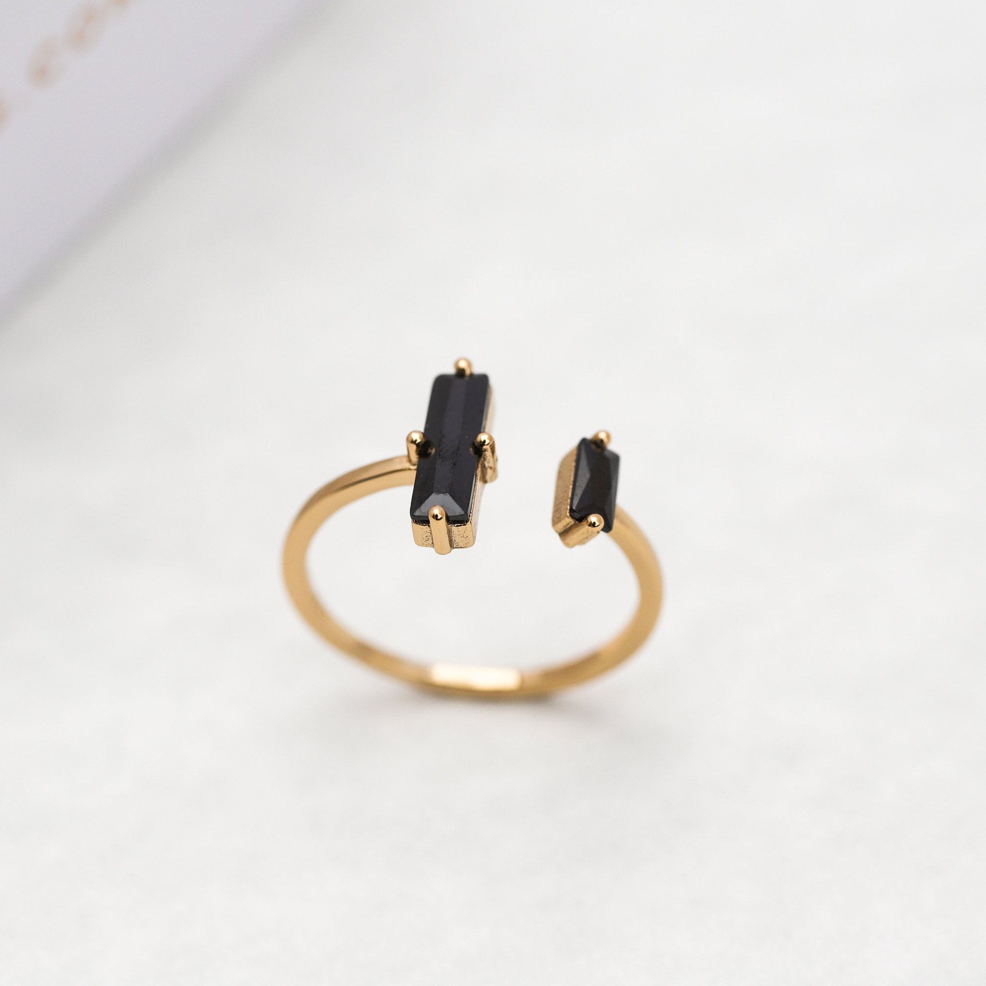 Exclusive Double Bar Open Ring With Two Black Stone Open Bar - Etsy UK