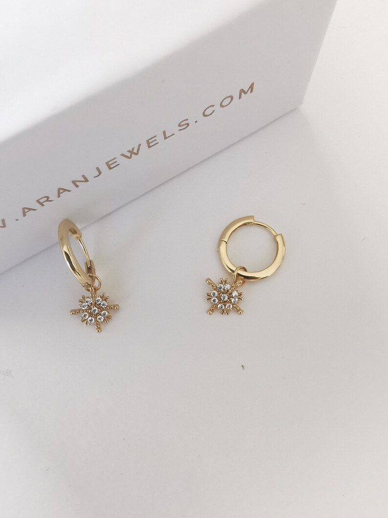 Snowflakes Charms HOOPS Tiny Hoop Earrings Sterling Silver - Etsy UK