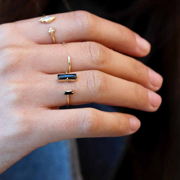 Exclusive Double Bar Open Ring With Two Black Stone Open Bar | Etsy