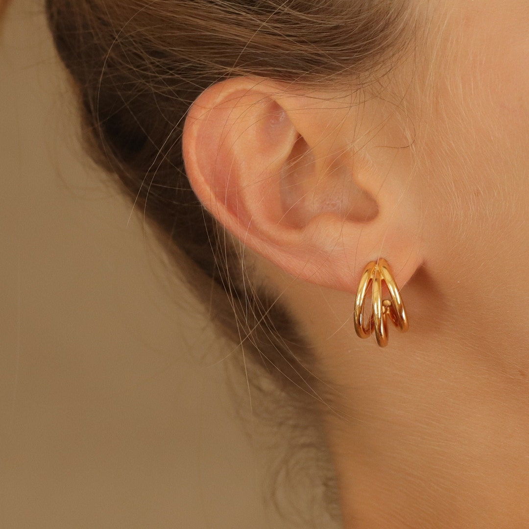 Open Triple Hoop Earrings With Push Back Closure and Split Hoops in ...