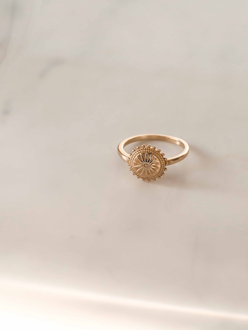 Gold Sun Shape Ring Beautiful Sun Rays Polished Silver Ring - Etsy