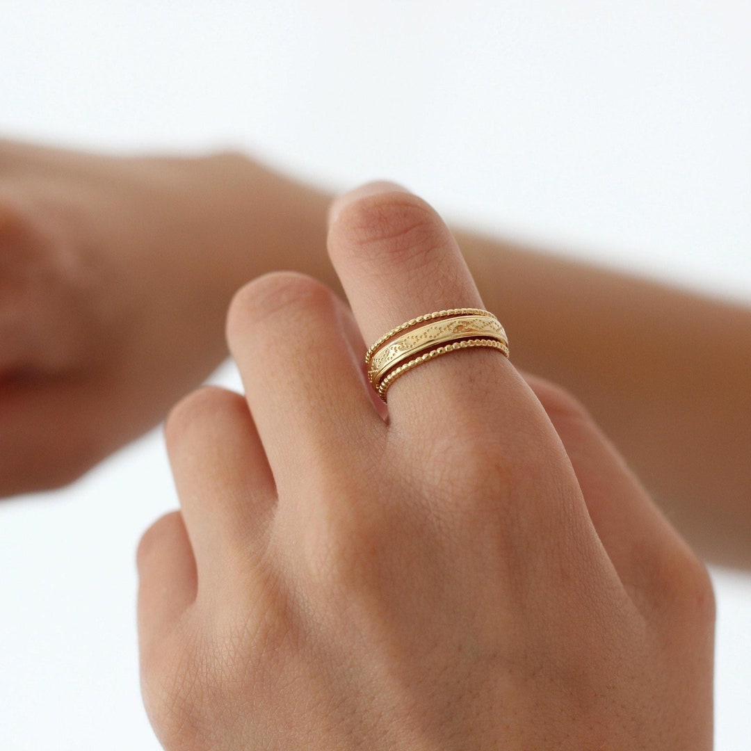 Wide Gold Band Ring, Triple Strand Silver Ring, Stacking Ring, TRIPLE ...