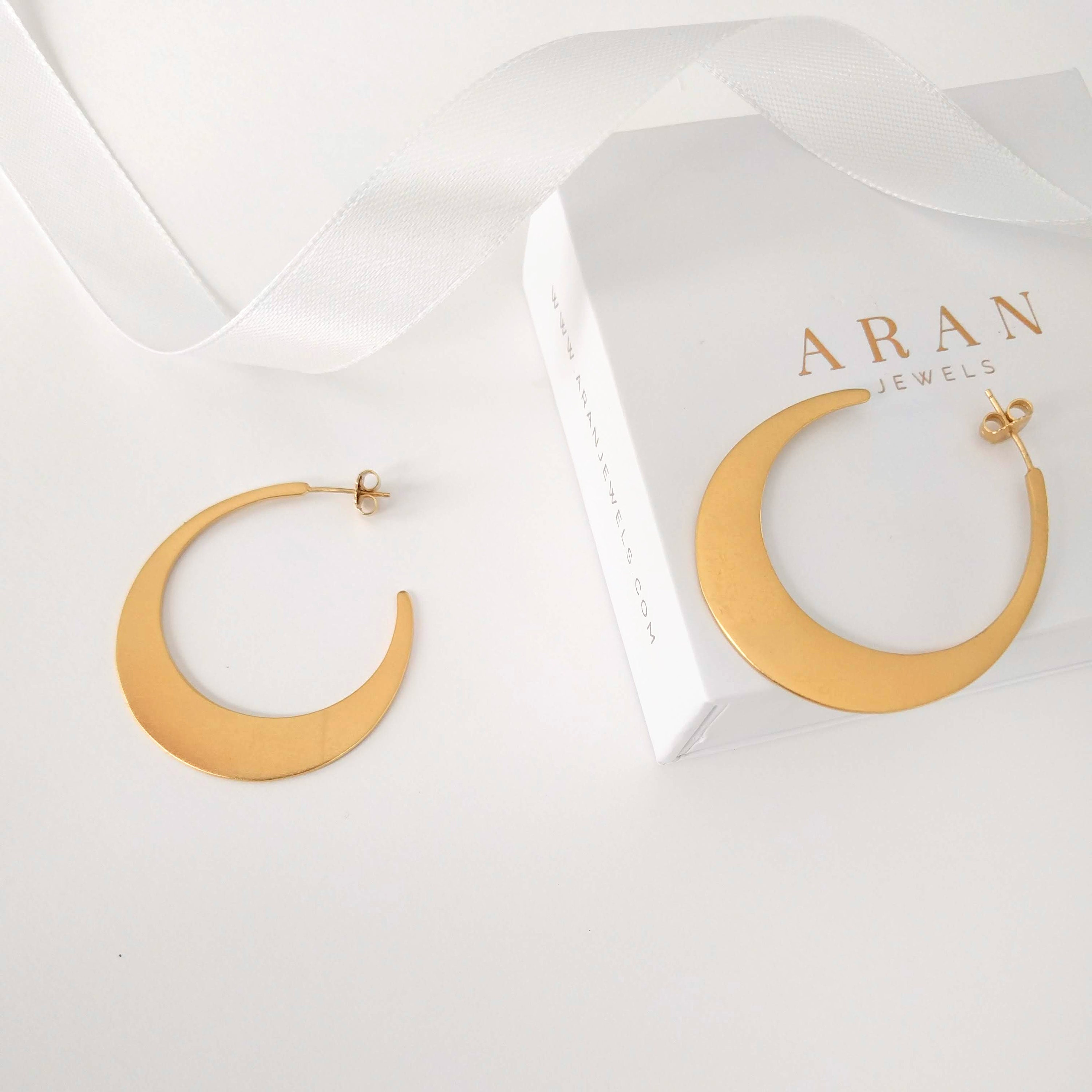 Half Moon Hoop Earrings, Crescent Moon Hoop Earrings, Large Gold Moon ...