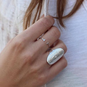 Boho Chic Large Oval Textured Tube Ring for Women in Sterling Silver ...