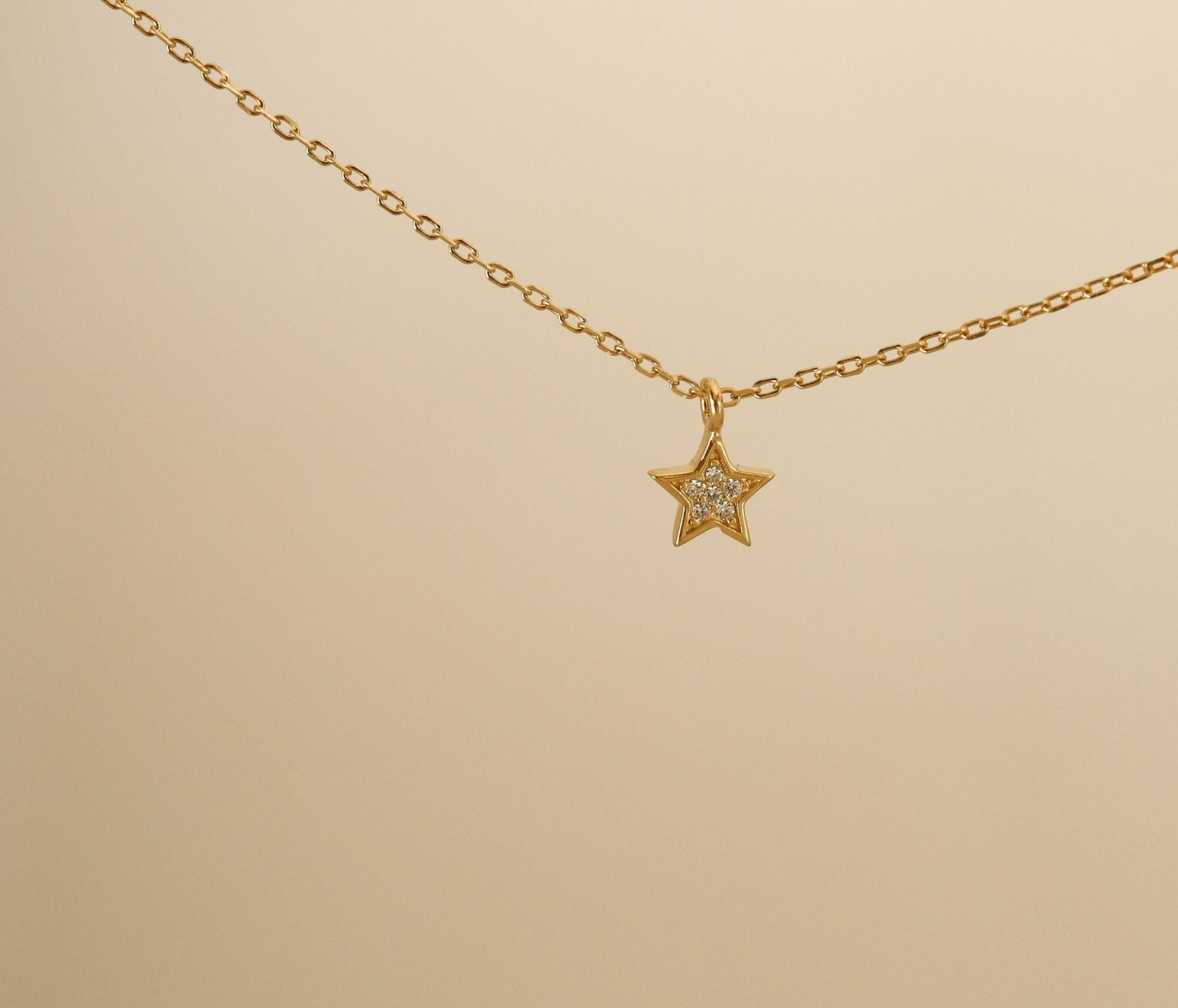 Tiny Gold Star Necklace, Dainty Star Charm Necklace, Delicate Star ...