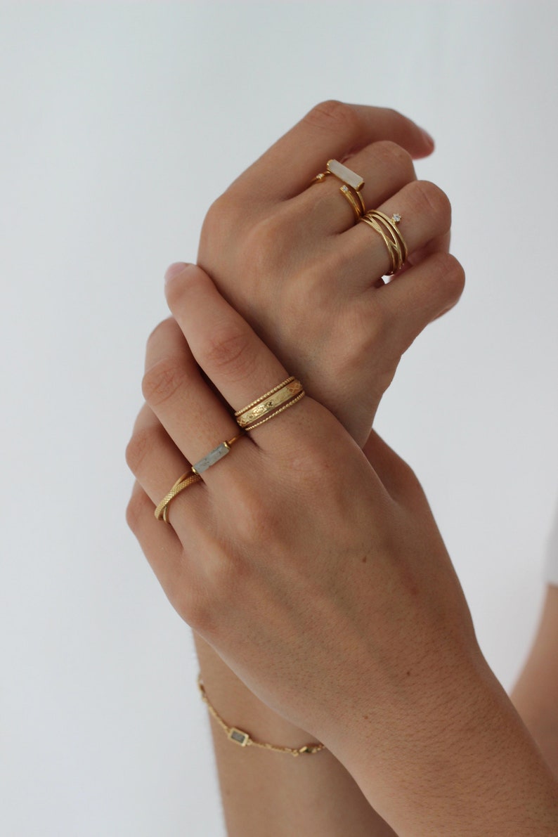 Wide Gold Band Ring Triple Strand Silver Ring Stacking Ring | Etsy