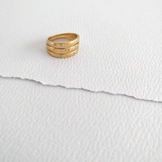 Wide Band Gold Ring Wide Ring Cz Wide Ring Minimal Jewelry - Etsy