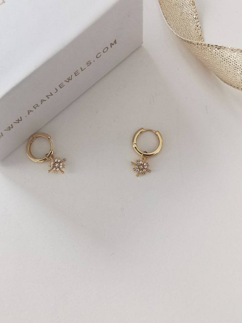 Snowflakes Charms HOOPS Tiny Hoop Earrings Sterling Silver - Etsy UK