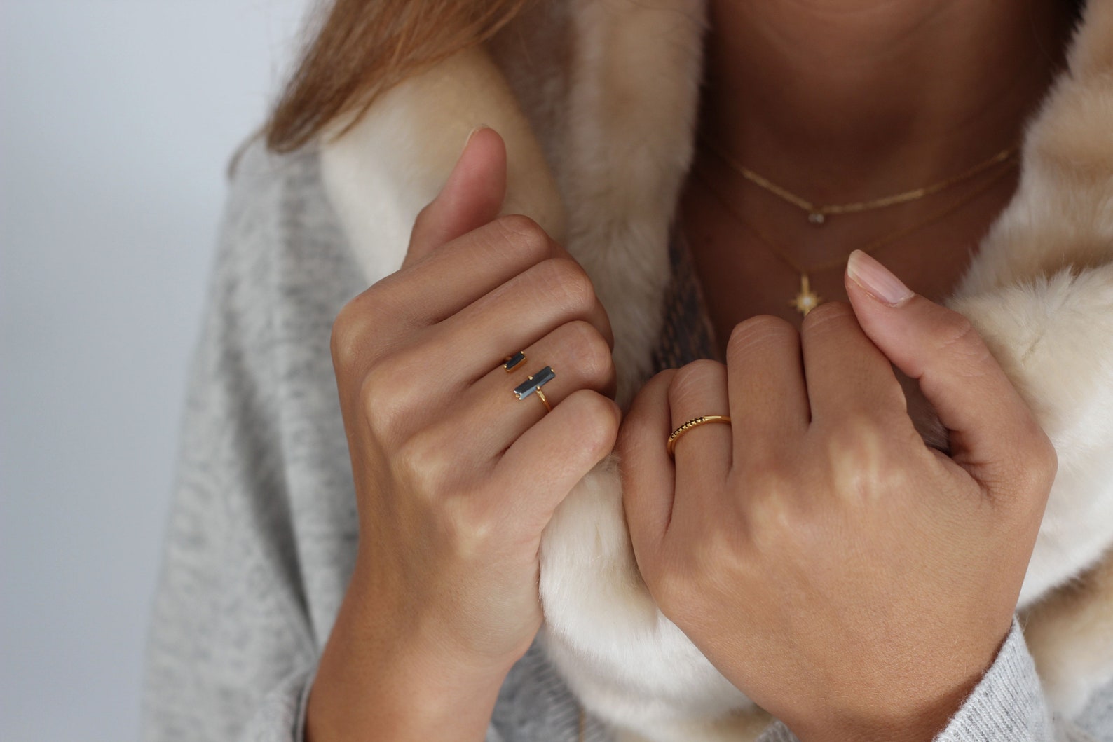 Exclusive Double Bar Open Ring With Two Black Stone Open Bar - Etsy