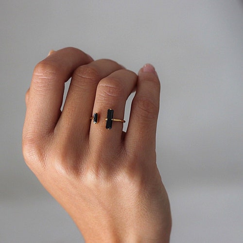Exclusive Double Bar Open Ring With Two Black Stone Open Bar - Etsy