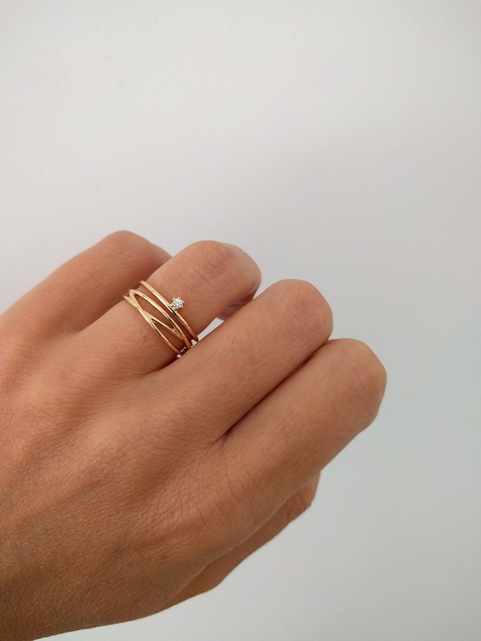 925 Sterling Silver Multi Strand Ring Ring White Cz Stacking - Etsy