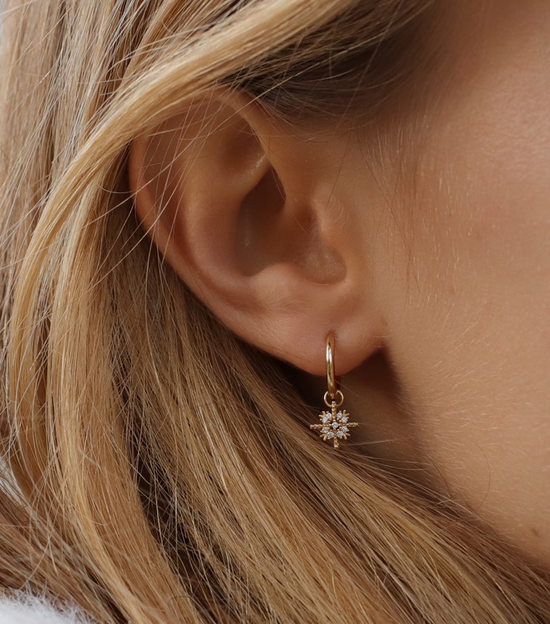 Snowflakes Charms HOOPS Tiny Hoop Earrings Sterling Silver - Etsy UK