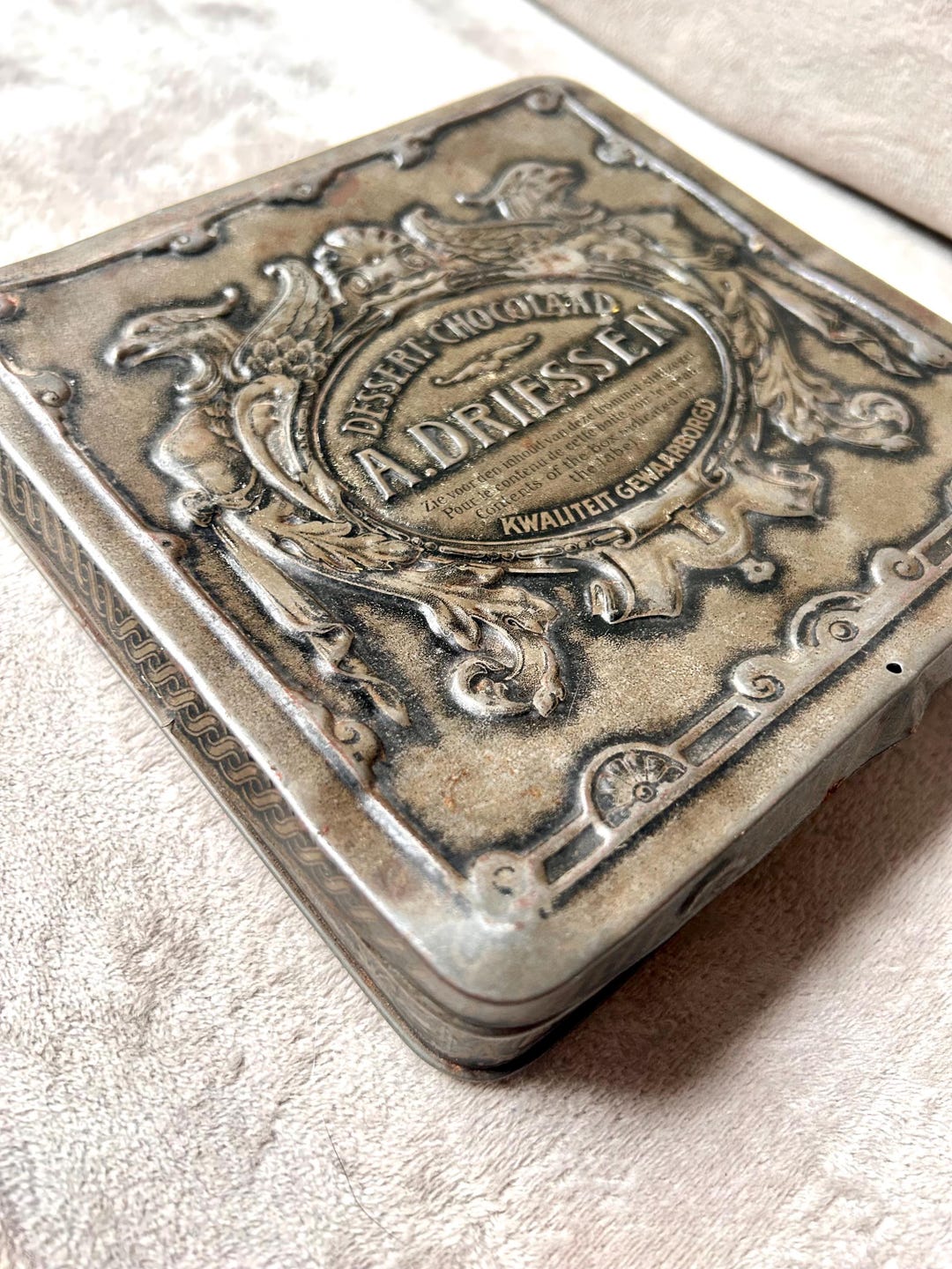 Antique A. Driessen Chocolate Tin | Vintage Dutch Embossed Metal Box ...
