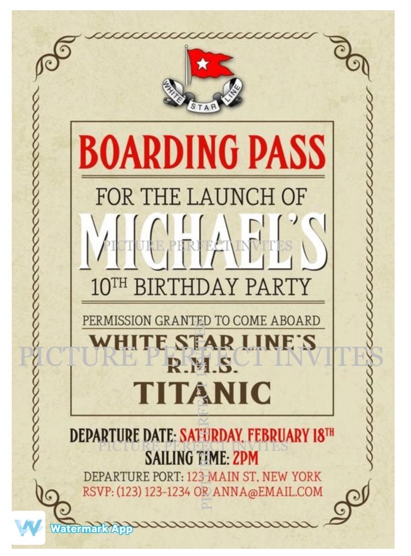 Titanic Party Titanic Theme Ship Personalized Party Invitation DIGITAL ...