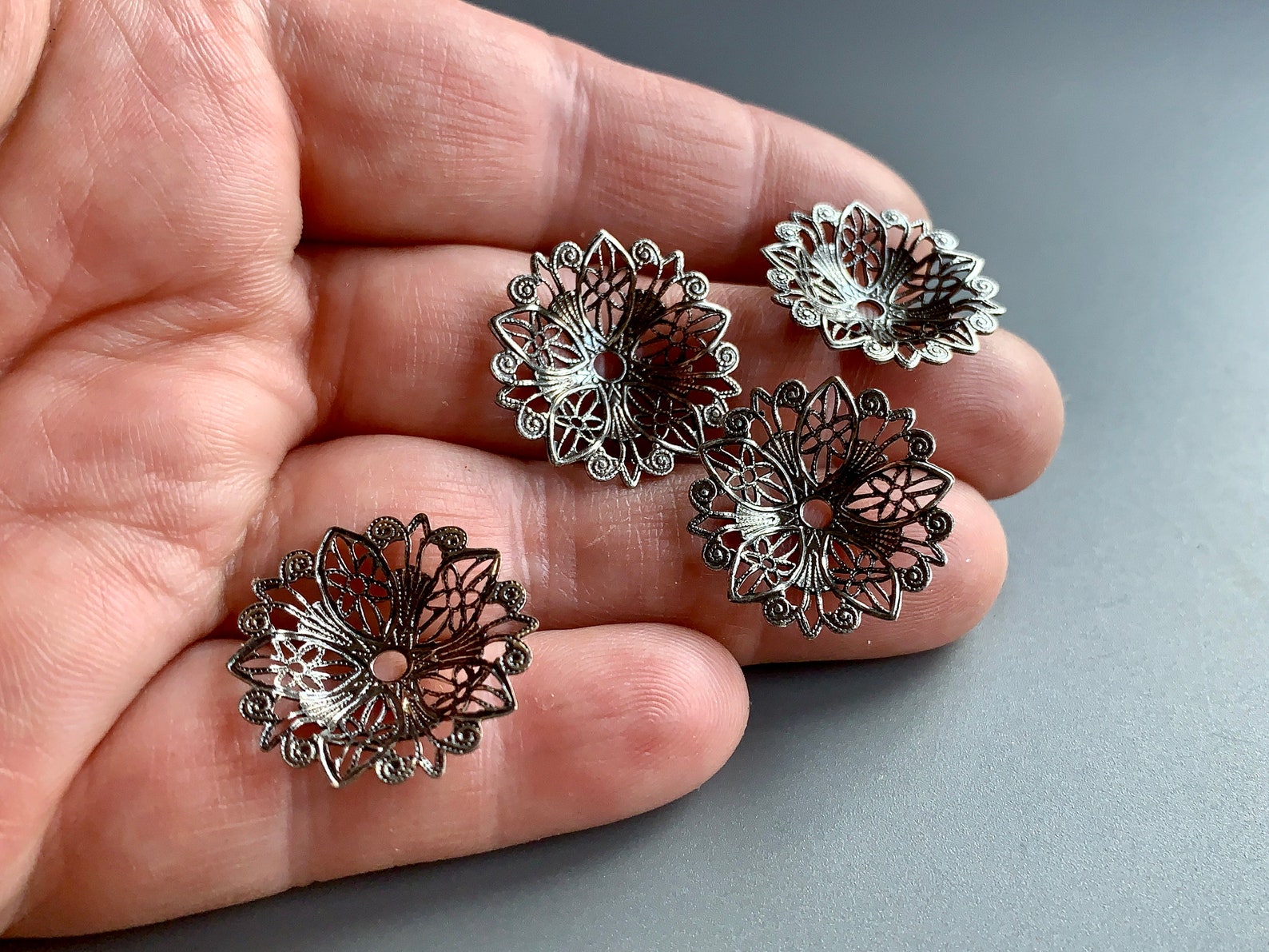 Ingenious Silver Finished Brass Filigree Pieces. Dapped Inward, to ...