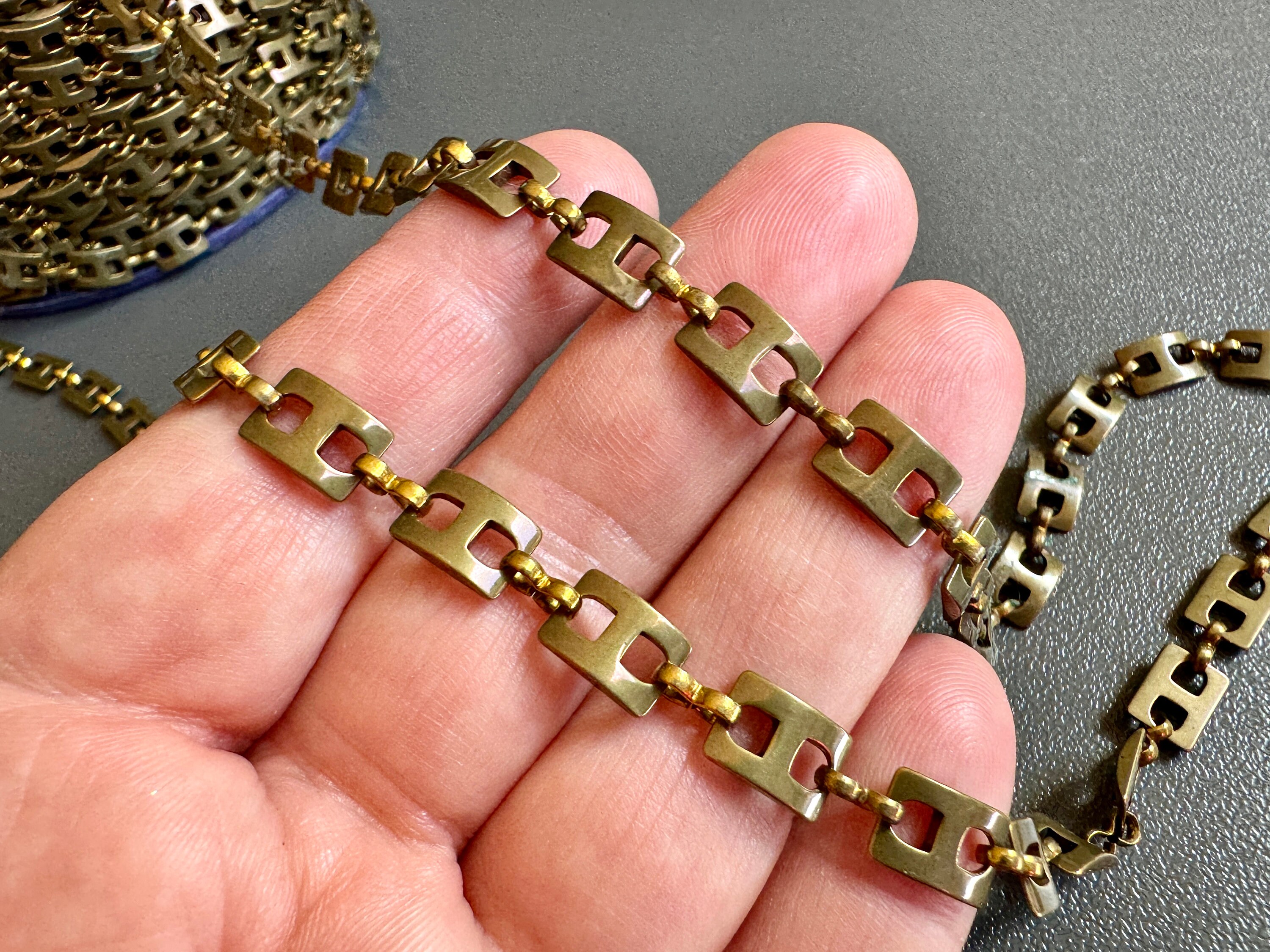 Exceptional Vintage Solid Brass Chain. Features Domed Brass Links With ...