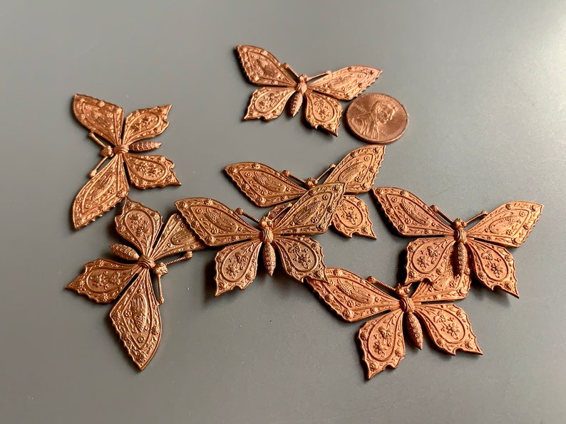 EXCEPTIONAL Vintage Copper Plated Thick Brass Butterfly Stamping From ...