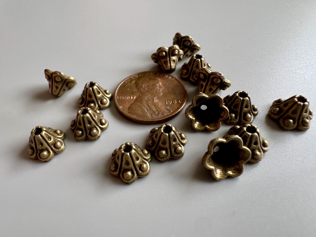 Six Sided Conically Shaped Bead Caps. Adorable Details! Brass Ox Finish ...
