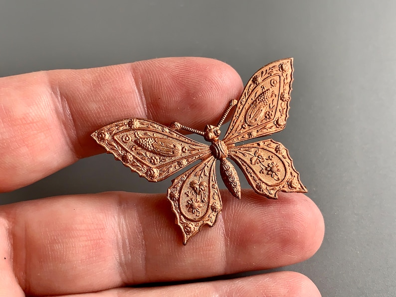 EXCEPTIONAL Vintage Copper Plated Thick Brass Butterfly Stamping From ...