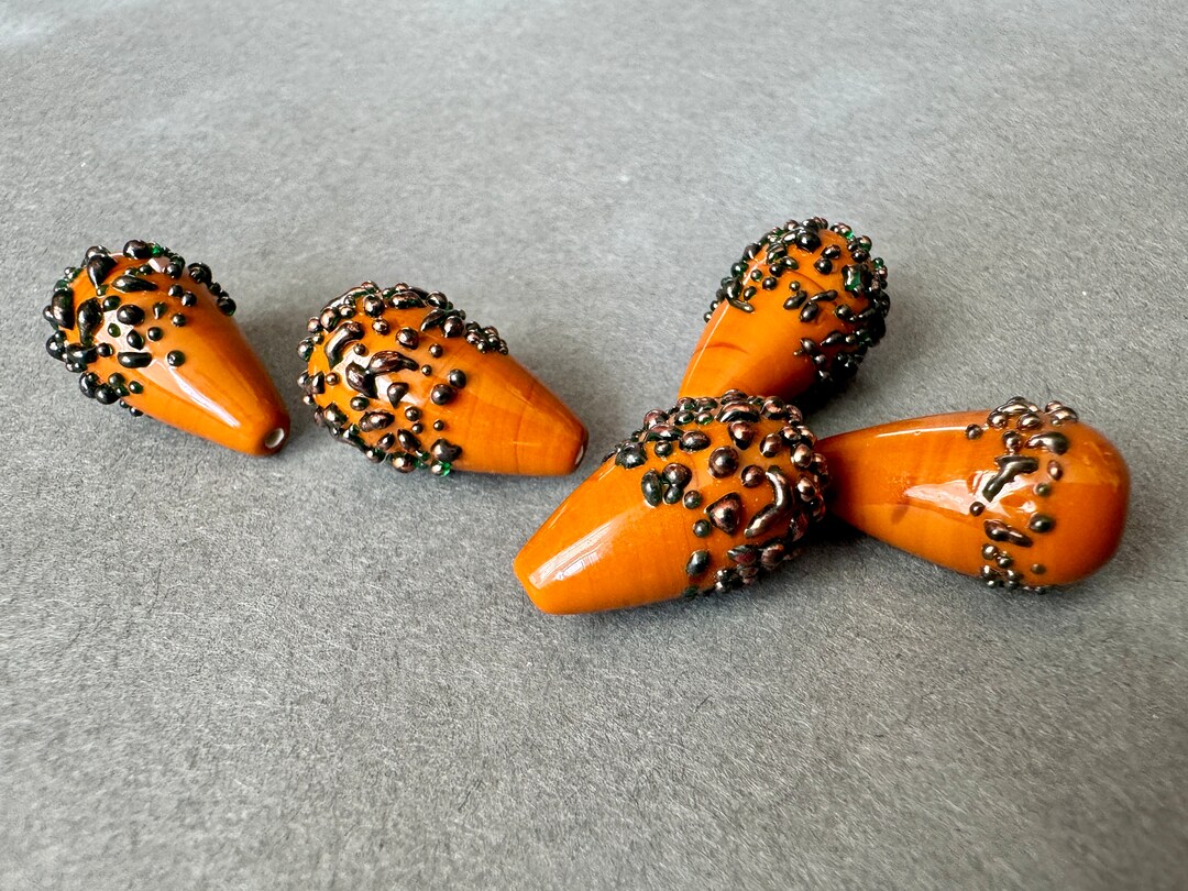 Vintage Sugar Lamp Work Teardrops! Feature Dark Opaque Pumpkin Glass ...