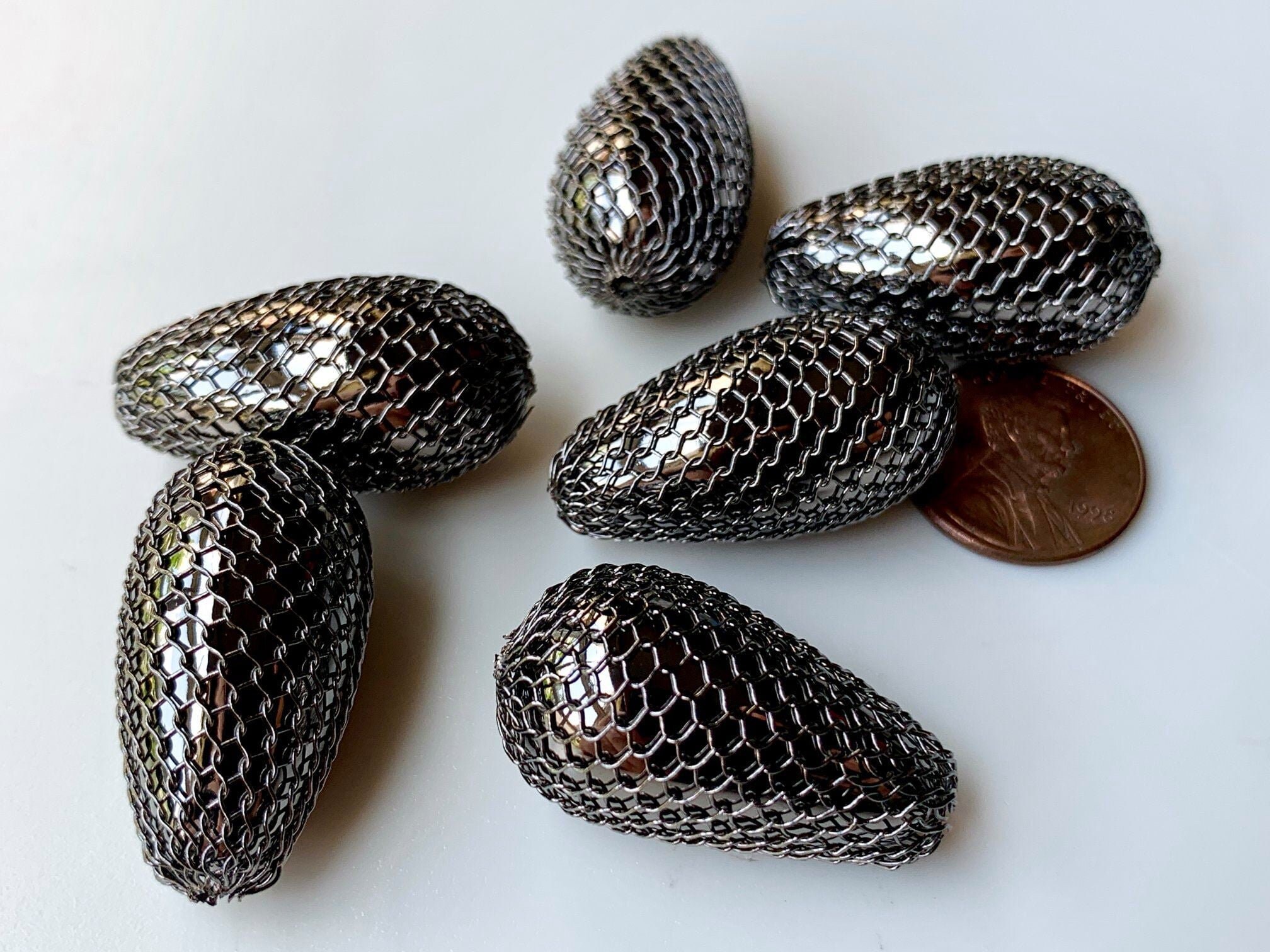 Gorgeous Extra Large Wire Mesh Covered Gunmetal Beads | Etsy