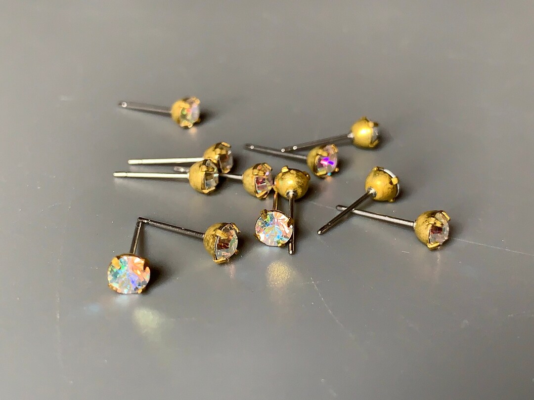 Beautiful Crystal AB Chatons Set in Brass Earring Posts - Etsy