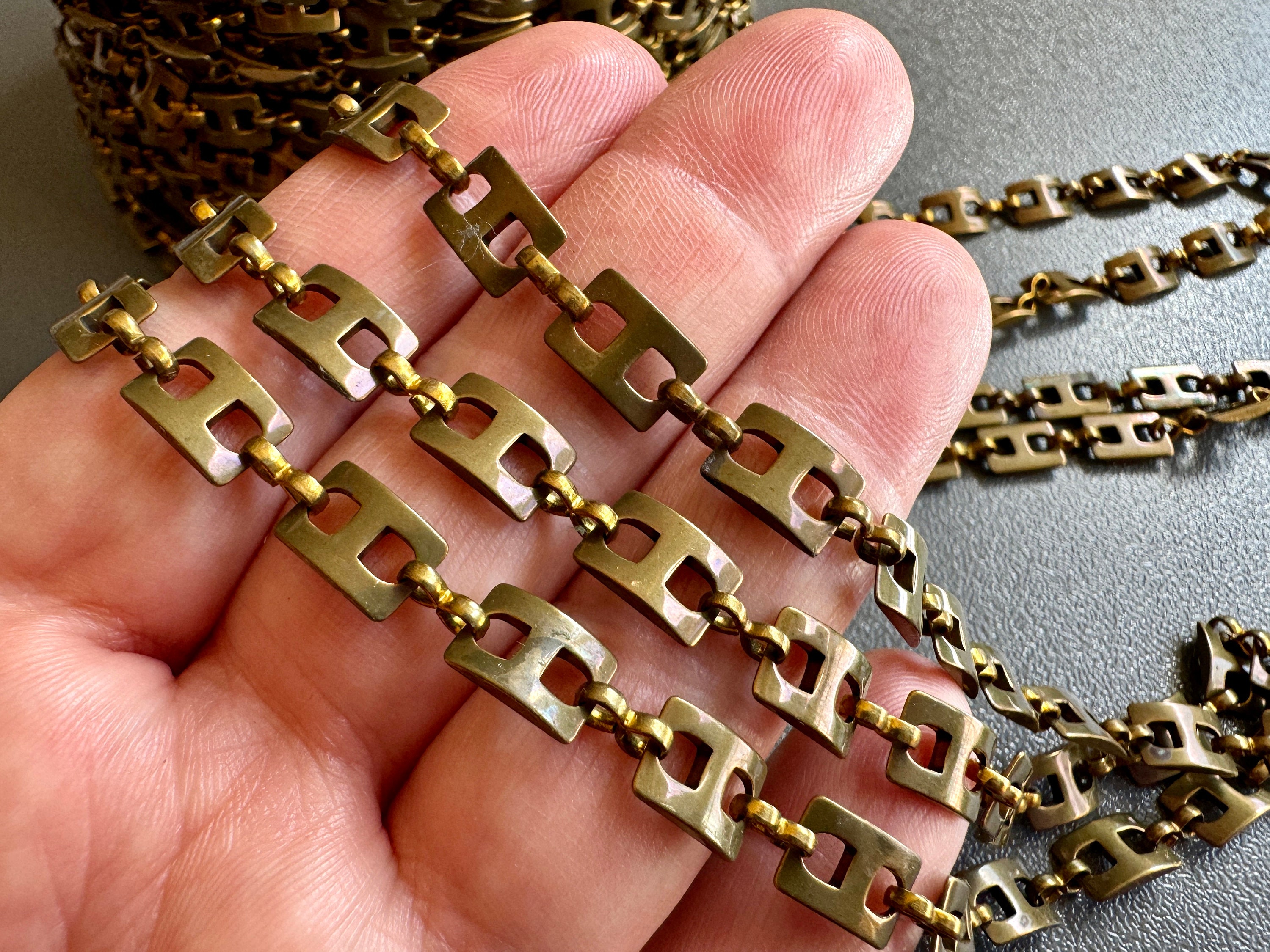 Exceptional Vintage Solid Brass Chain. Features Domed Brass Links With ...