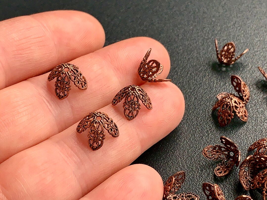 Lovely Vintage Dark Cocoa Finished Brass Filigree Bead Caps! From the ...