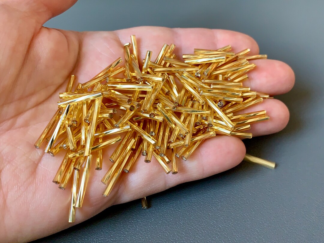 Divine Twisted Extra Long Czech Bugles Silver Lined Light Straw Yellow ...