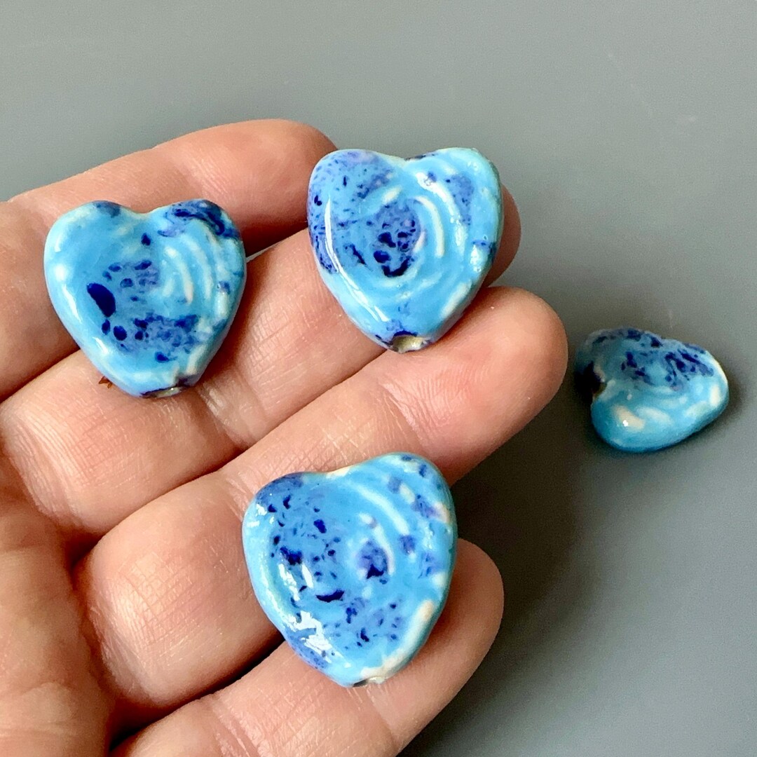 Beautiful Aqua Glazed Ceramic Hearts Feature Textured Patterns and ...
