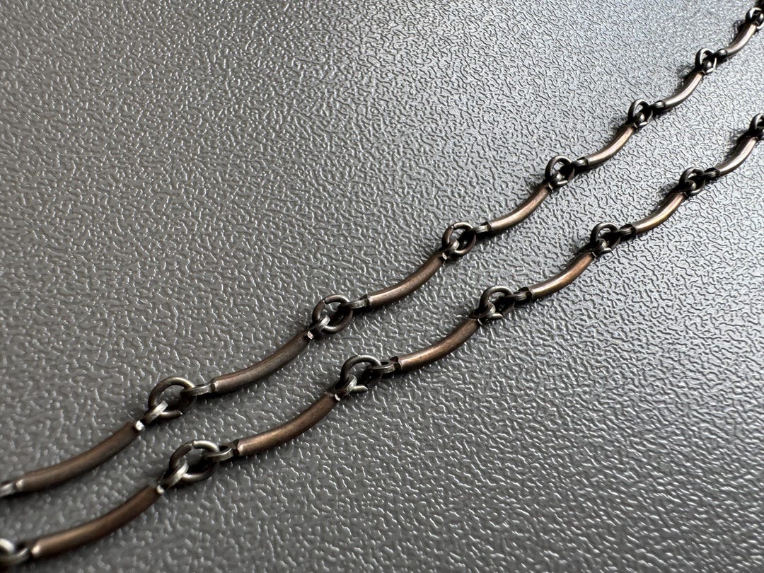 Vintage Dark Brassy Ox Plated Curved Bar Steel Chain. Sold per YARD ...