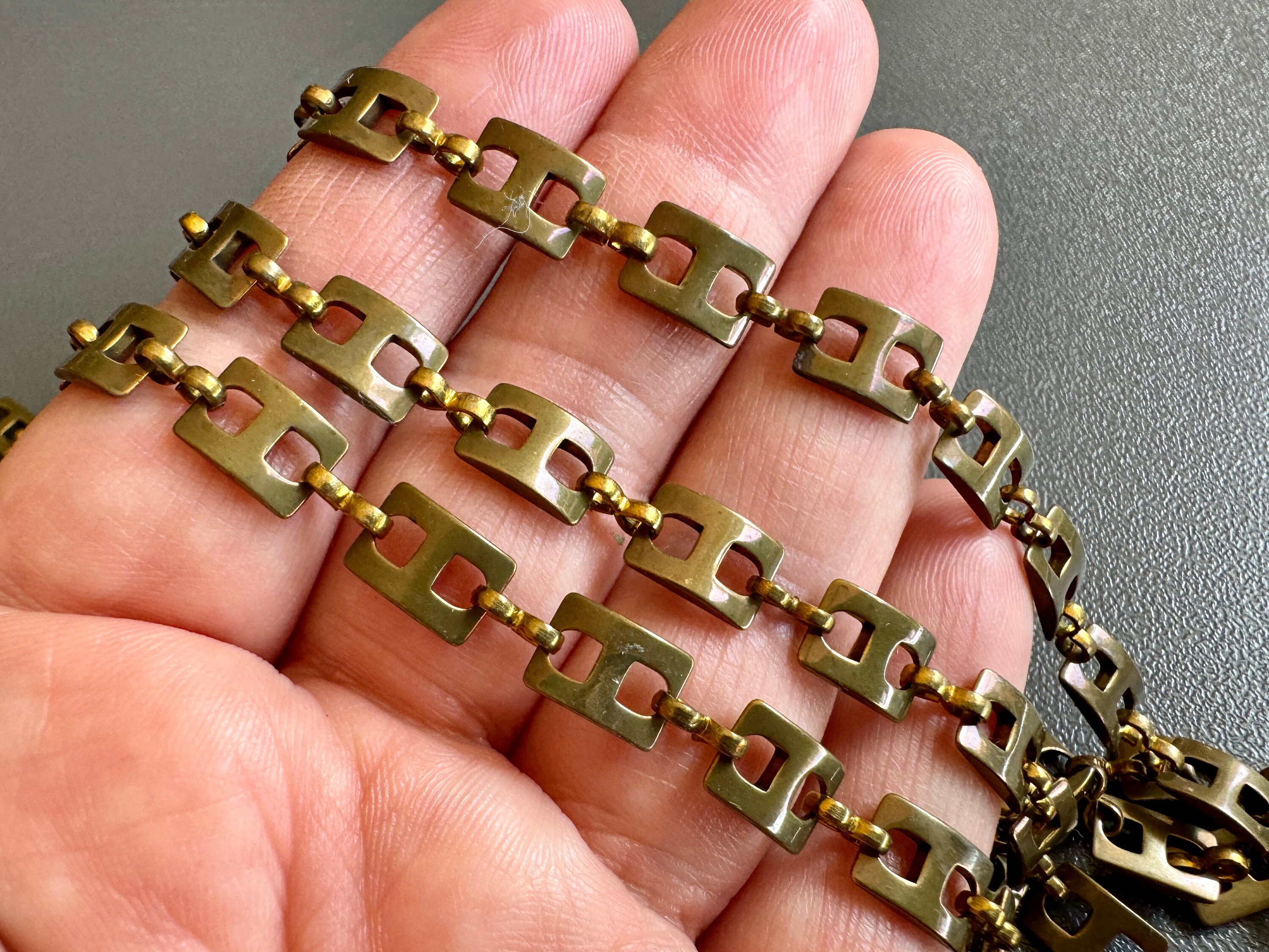 Exceptional Vintage Solid Brass Chain. Features Domed Brass Links With ...