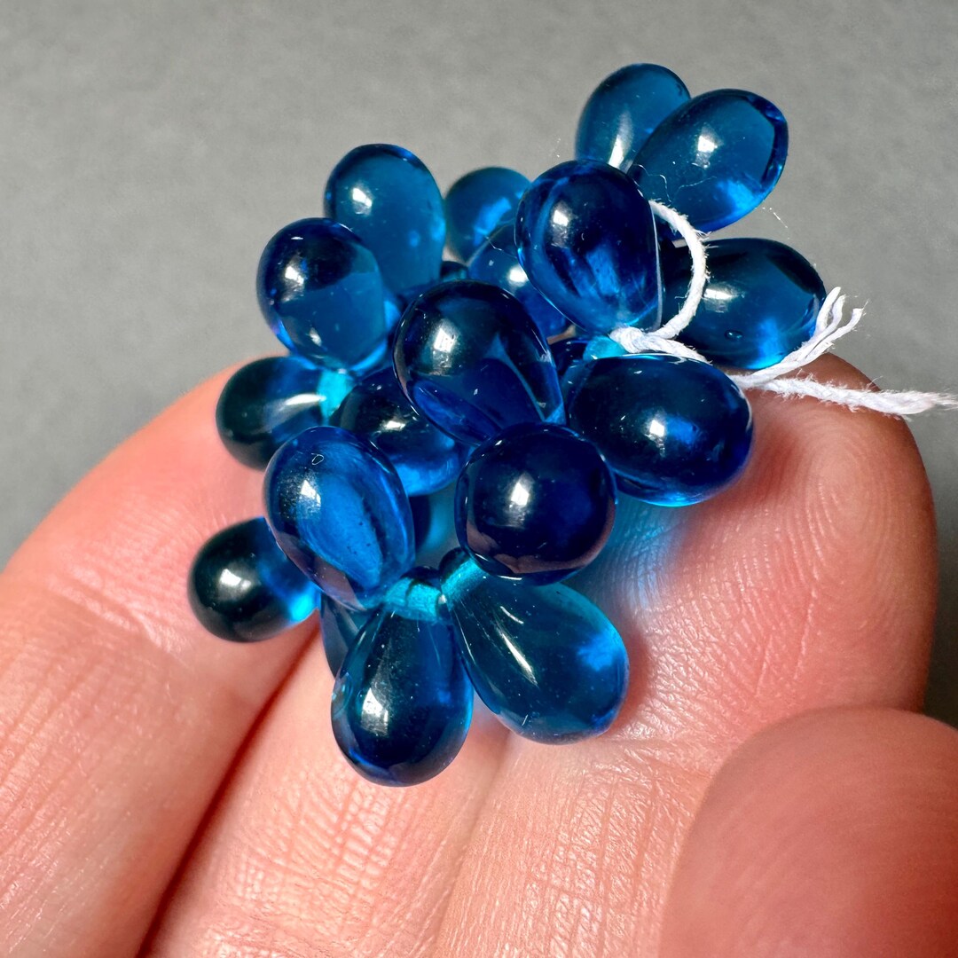 Gorgeous Czech Pressed Glass Teardrops in Dark Transparent Teal/aqua ...