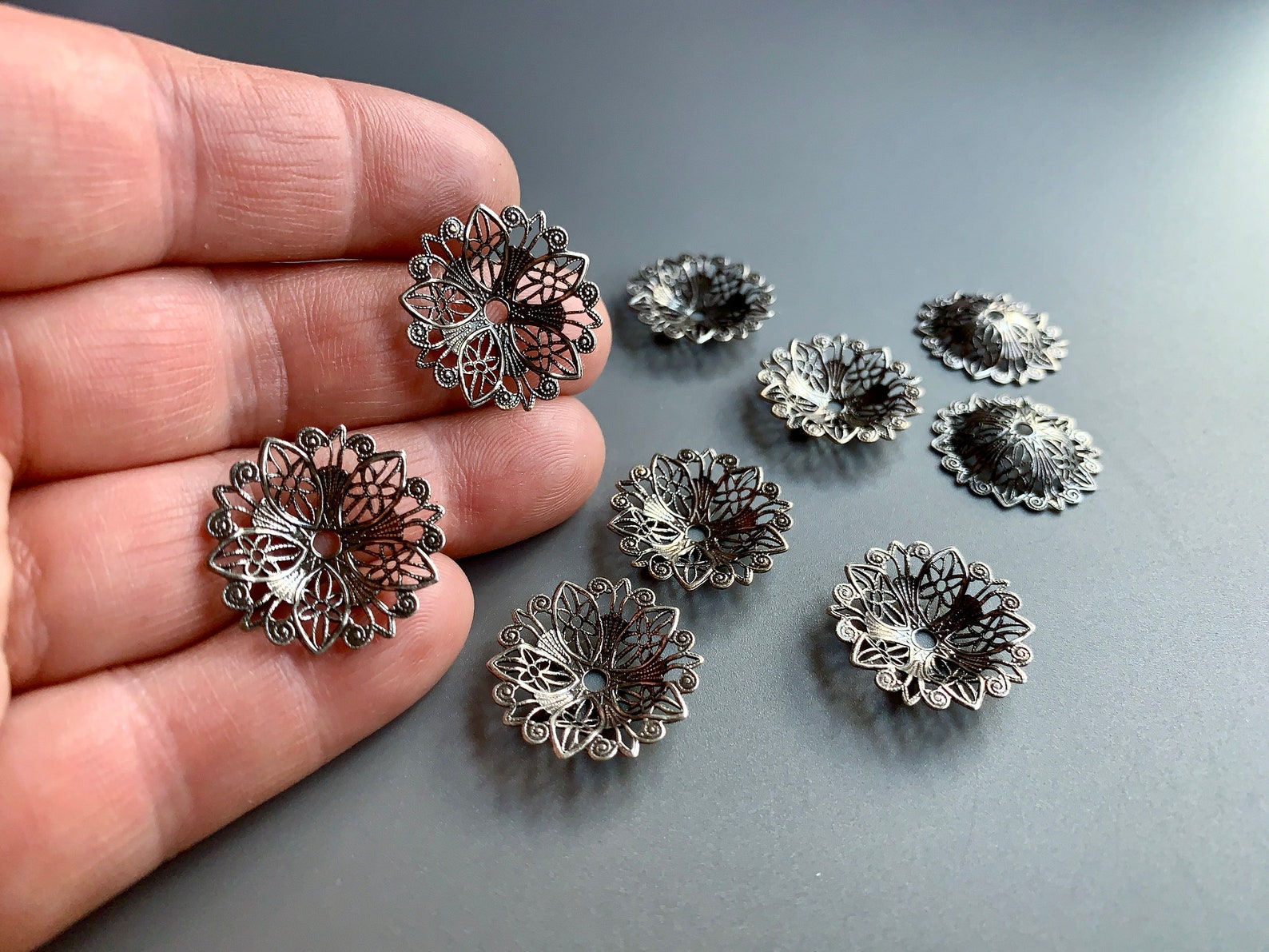 Ingenious Silver Finished Brass Filigree Pieces. Dapped Inward, to ...