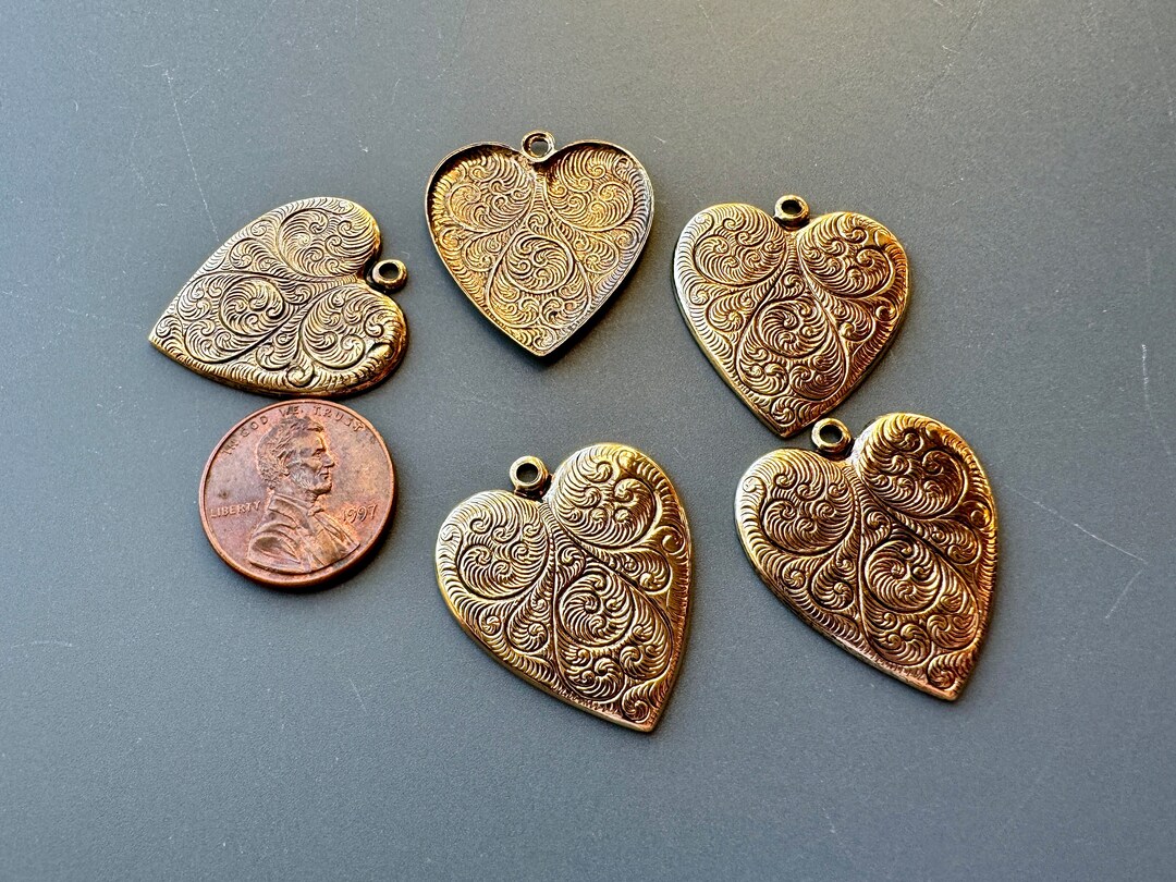 Lovely Large Embossed Gold Plated Heart Pendant/charms - Etsy