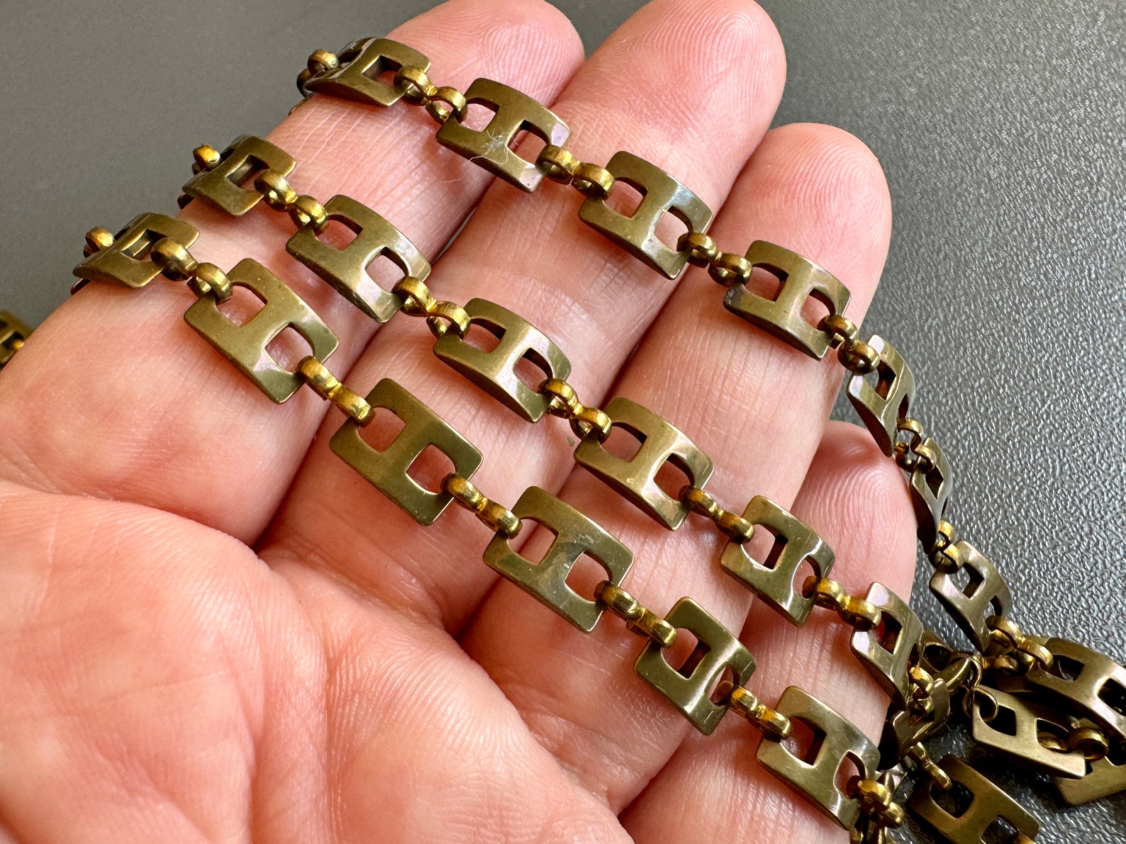 Exceptional Vintage Solid Brass Chain. Features Domed Brass Links With ...