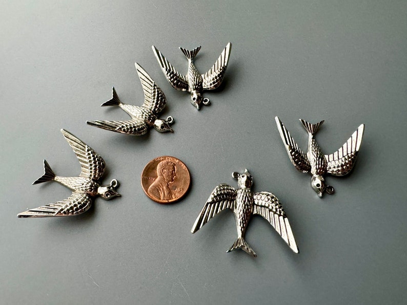 Lovely Large Silver Ox Plated Bird Pendants/charms. Sold per Pair. SKU ...