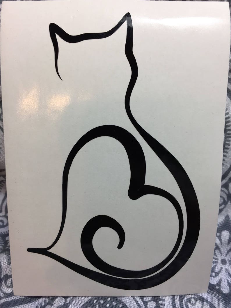 Cat Heart Line Art Silhouette Vinyl Decal Sticker | Etsy