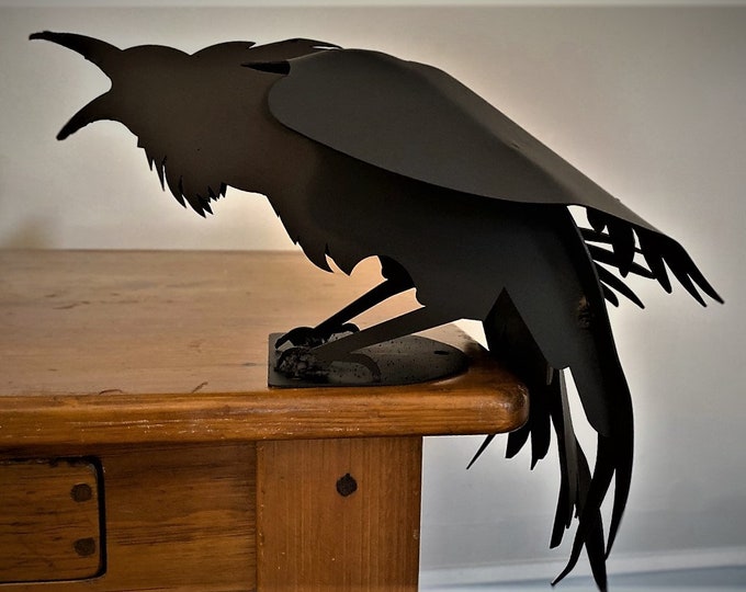 Free Shipping Iron Raven Garden Sculpture. Heavy Welded Steel Crow ...