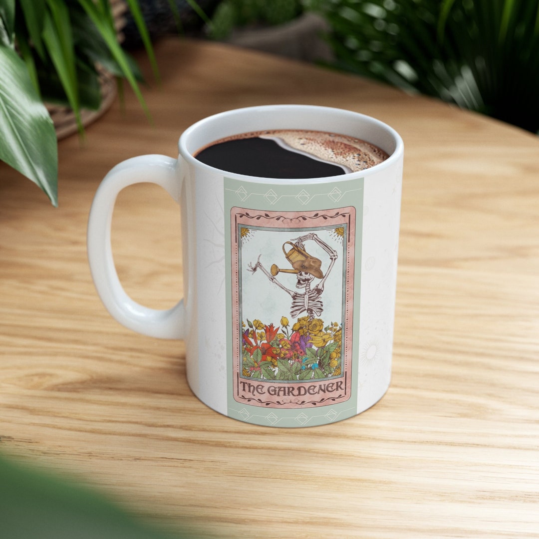 The Gardener Tarot Card Mug, Skeleton Funny Mug, Skeleton Tarot Card ...