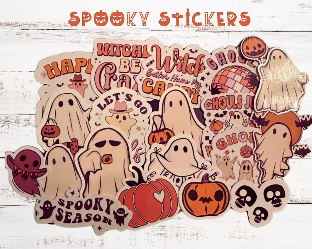 20 Punny Stickers Funny Retro Halloween Sticker Pack, Cute Spooky ...