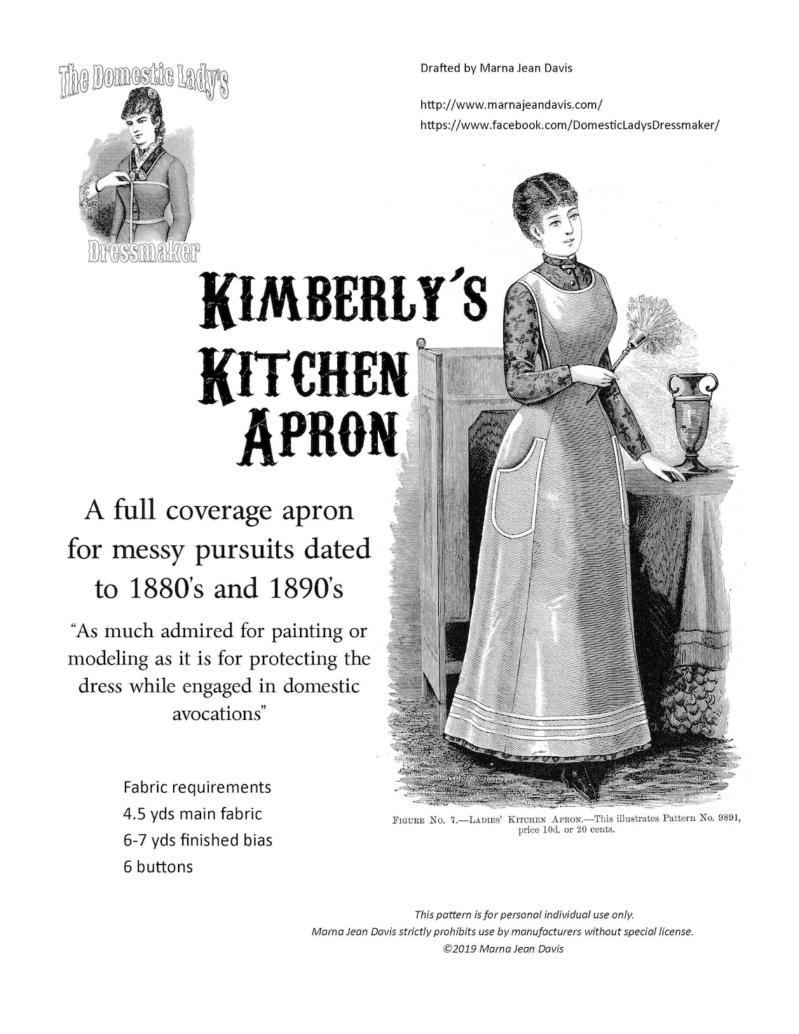 Kimberly's Kitchen Apron Pattern 1880-1890 -sewing Pattern - Etsy