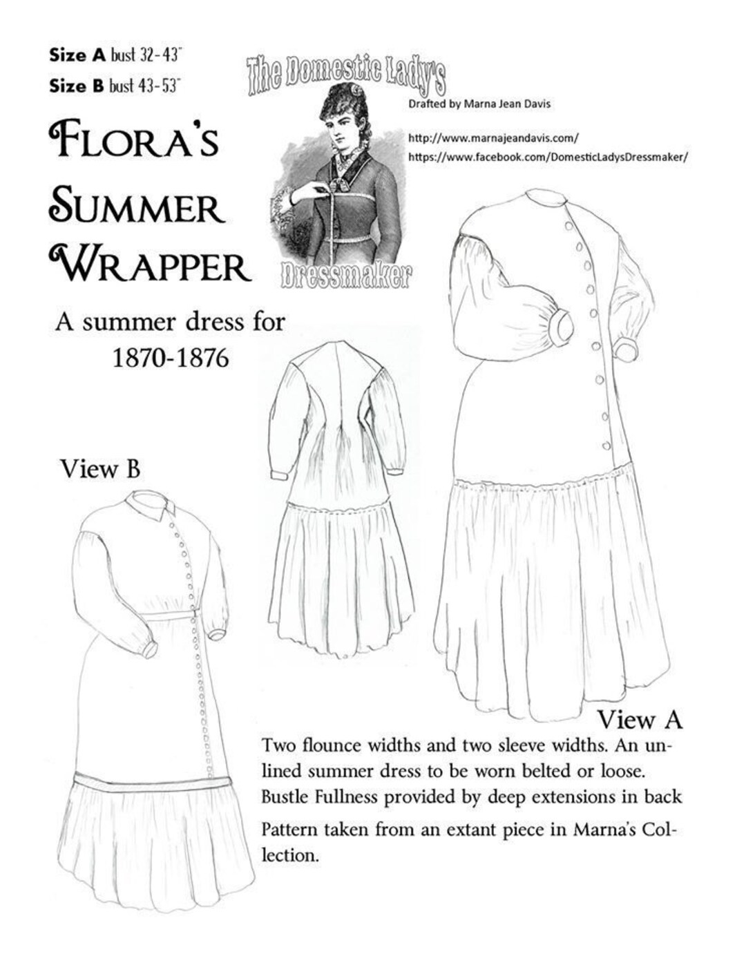 DIGITAL SIZE A Flora- a Summer Wrapper for 1870-76 Sewing Pattern - Etsy